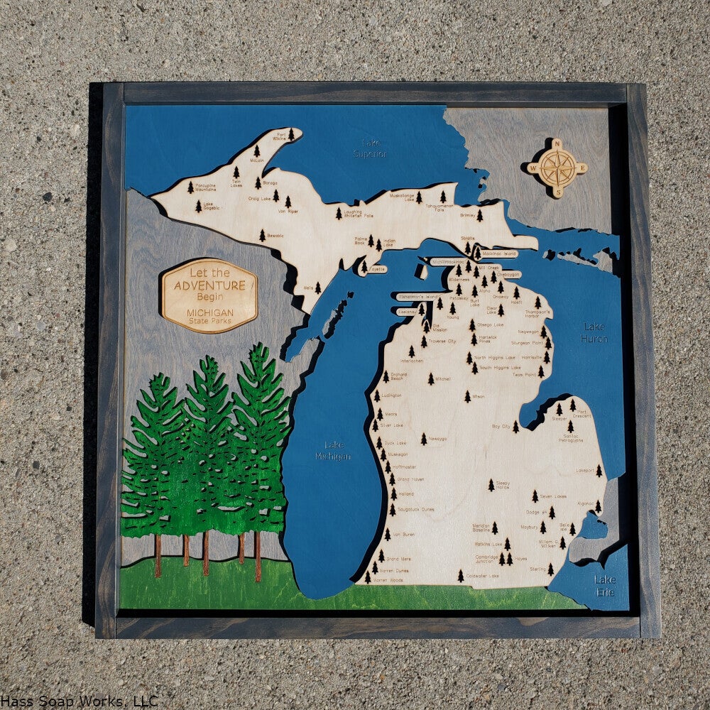Handcrafted 3D Michigan State Park Map Checklist | Track Visits | Hass ...